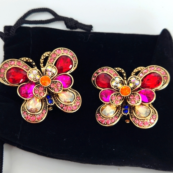 Heidi Daus | Jewelry | Heidi Daus Pink And Red Crystal Butterfly Clipon ...
